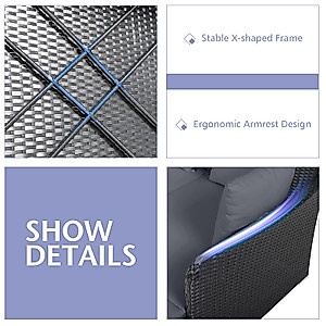 RELAX4LIFE Rattan Patio Outdoor Daybed, Wicker 2-Person Sunbed Loveseat with Soft Cushions, 4 Pillows, Curved Backrest & Armrest, Double Bed Lounger Sofa Set for Balcony Porch, Patio Bed (Grey)