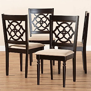 BOWERY HILL 17.9" Modern Oak Wood Dining Chair in Beige/Espresso (Set of 4)