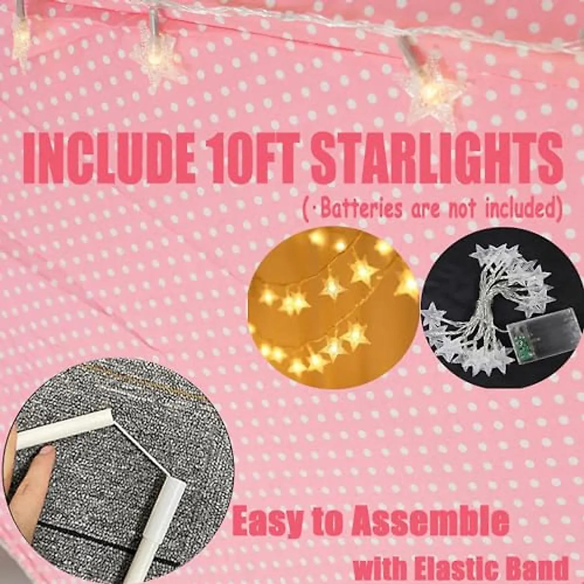 Princess Tent with Star Lights for Girls, Kids Tent Indoor or Outdoor Playhouse Toys, Pink Play Tent, 55" x 53" Castle Gifts for Kids Toddlers 3 4 5 6 7 8 9 10 Years Old