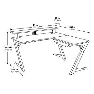 OSP Home Furnishings Avatar Battlestation L-Shape Gaming Desk with Bluetooth RGB LED Lights and Carbon Fiber Surface, Matte Black