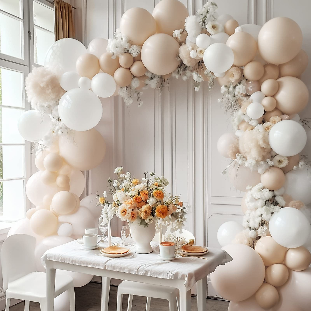 Double Stuffed White Nude Balloons Different Sizes 5In 12In 18In, 2 Layer Thick Balloon Garland Arch Kit, Boho Beige Balloons Ivory White Blush Balloon Garland Pastel Latex Balloons Sets