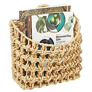 mDesign Woven Hyacinth Hanging Wall Mount Storage Organizer Basket - Rustic Hangable Mounted Market Baskets for Kitchen, Bathroom, Shelf - Holds Floral, Food, and Mail - Set of 2 - Natural/Tan