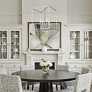 Brushed Nickel Chandelier 4-Light Foyer Chandelier, 12.6" Lantern Pendant Light for Dining Room Adjustable Height Square Pendant Light Fixtures for Kitchen Island Hallway Living Room Bedroom