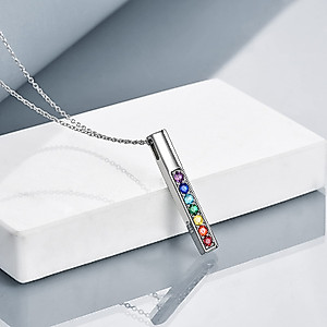 POPLYKE 925 Sterling Silver Chakra Bar Necklace Healing Crystals Pendant Necklace Chakra Jewelry Gifts for Women