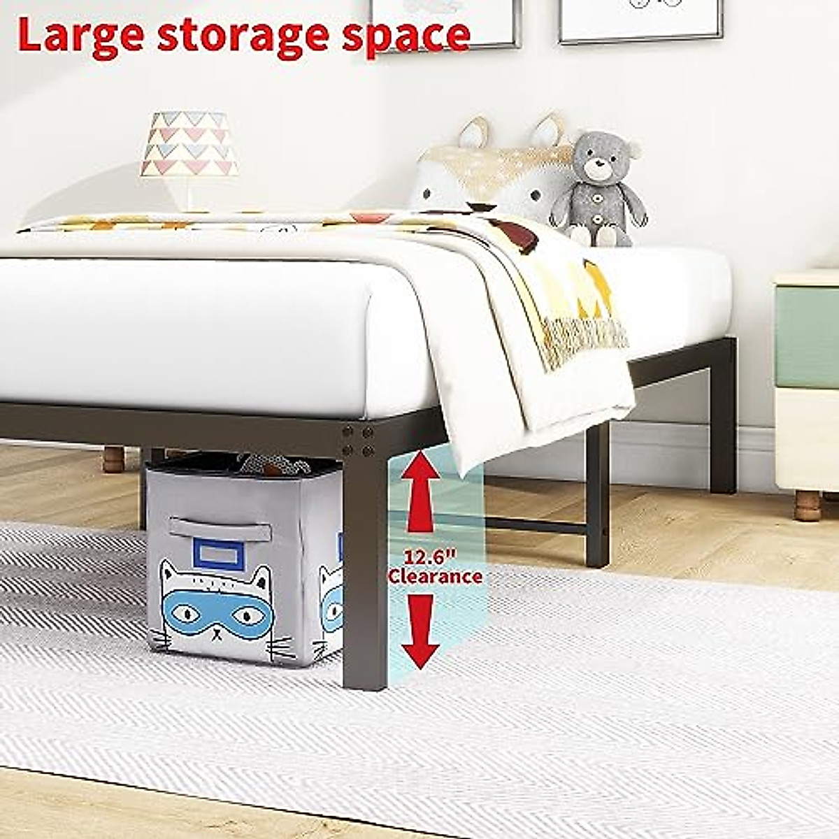 DUMEE Metal Twin Bed Frames 14 Inch High Heavy Duty Metal Platform Bed Frame Twin Size No Box Spring Needed, Under Bed Storage, Enhanced Support Noise Free, Black