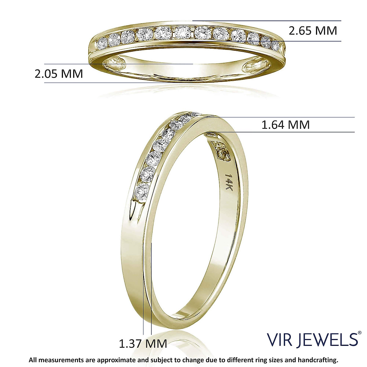 Vir Jewels 1/4 carat (ctw) Diamond Wedding Anniversary Band for Women, Half Eternity Round Diamond Engagement Ring 14K Yellow Gold Channel Set 0.25 cttw, Size 6