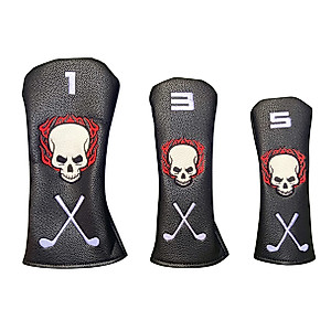 Blach Birdie Skeleton Style Head Cover Golf Club Black Leather Headcovers 1,3,5 Wood Covers
