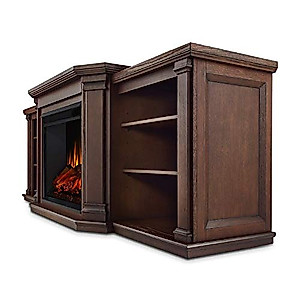 BOWERY HILL Modern Solid Wood Entertainment Center Media Console Electric Fireplace in Chestnut Oak