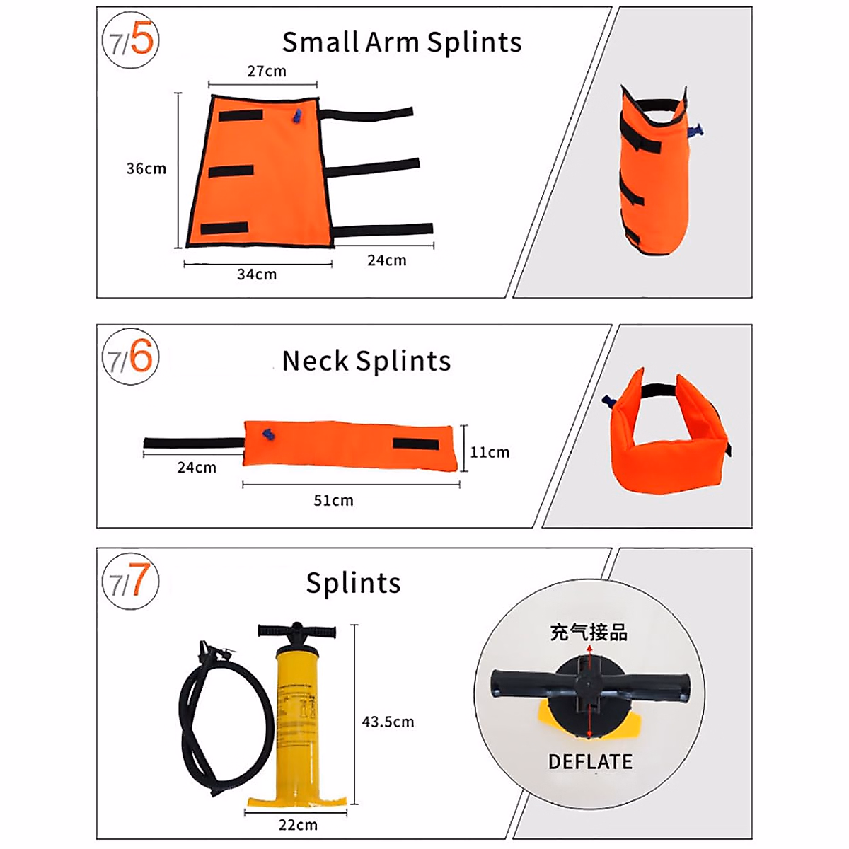 First Aid Air Splint Set, PVC Inflatable Multiple Combinations Emergency Vacuum Bone Fracture Immobilization Splint with Pump, Can Be X-rayed, Outdoor Camping First Aid Emergency Kit