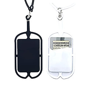 CalorMixs Silicone Phone Card Holder Sleeves with Wrist Strap,Stretchy Credit Phone Case Holder for Back of Phone,Universal Cell Phone Pocket Neck Lanyard for Phone Android Smartphone (Black+White)