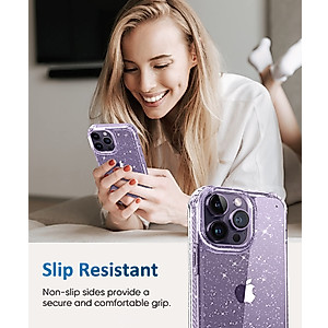 MIODIK for iPhone 14 Pro Case with Screen Protector + Camera Lens Protector, [Non-Yellowing] Clear Glitter Phone Case, Shockproof Protective Women Cute Bumper Cover for 6.1 Inch - Sparkle Clear