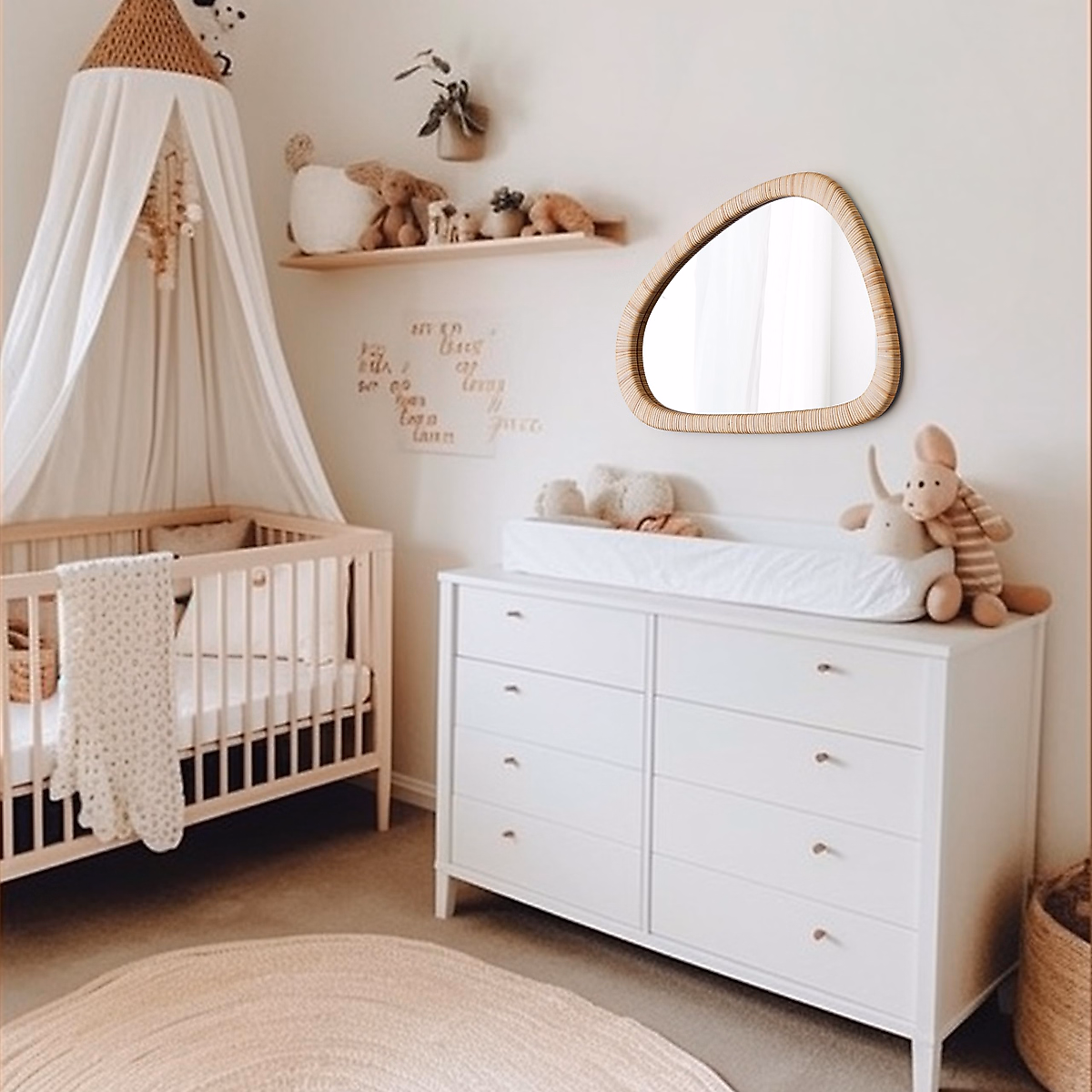 Barnyard Designs Rattan Bathroom Mirror – Rustic Farmhouse Style Handmade Wicker Rattan Frame - Boho Mirror for Nursery Wall Décor (20" x 30", Asymmetrical)