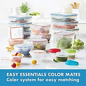 LocknLock Easy Essentials Color Mates Food Storage lids/Airtight containers, BPA Free, 36 Piece, Clear