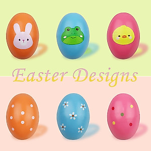 OCBTOW 6 Pack Easter Wooden Shake Eggs Percussion Musical Easter Eggs Shakers for Toddlers Kids Girls Boys Easter Basket Stuffers Fillers Gifts