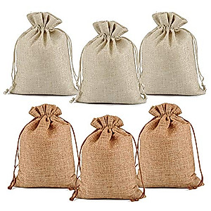 Lucky Monet 25/50/100PCS Burlap Gift Bags Wedding Hessian Jute Bags Linen Jewelry Pouches with Drawstring for Birthday, Party, Wedding Favors, Present, Art and DIY Craft (100Pcs, Cream, 4” x 6”)