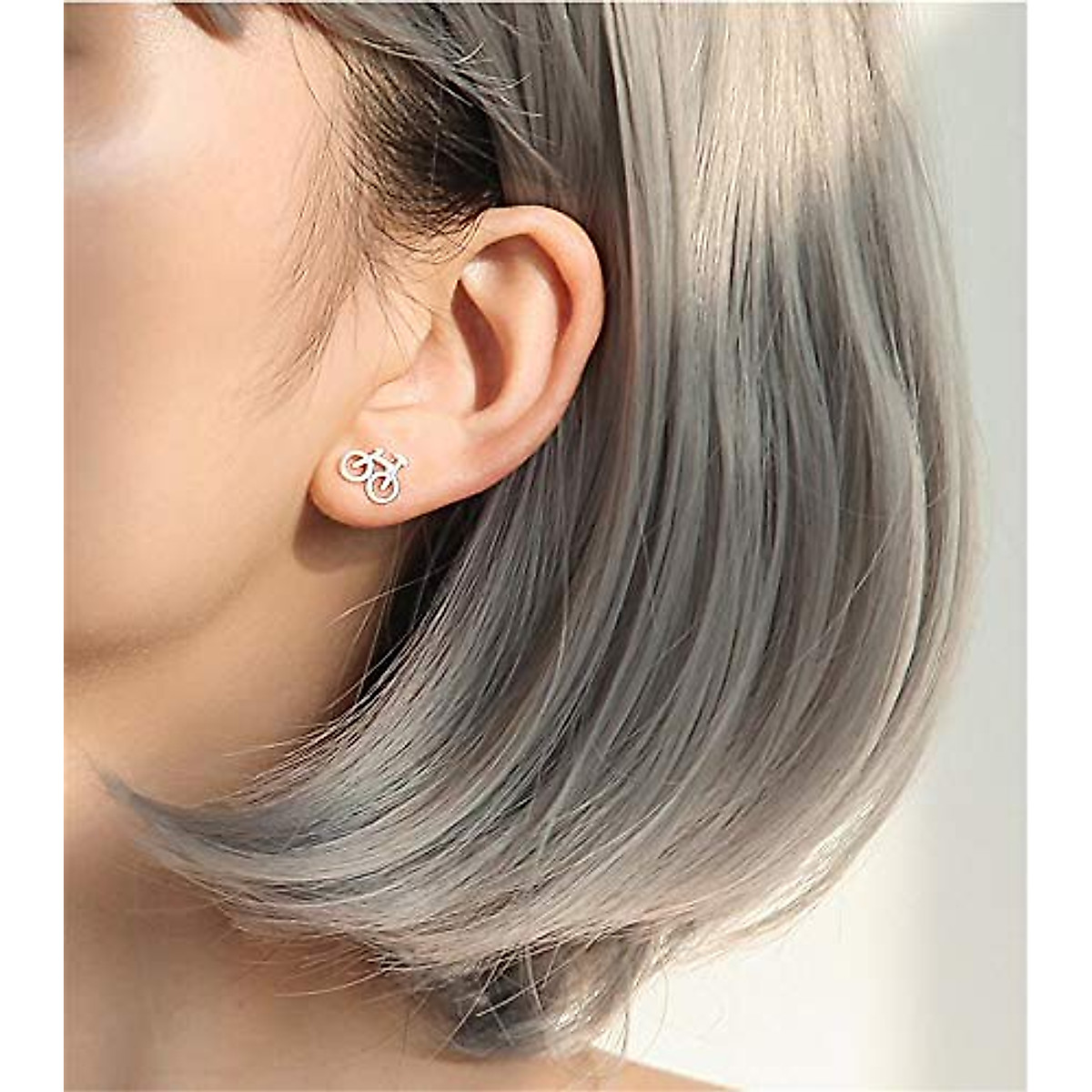 Small Bicycle Studs Earrings for Women Girls 925 Sterling Silver Cartilage Tragus Cute Bike Tiny Unique Safety Pin Earrings Hypoallergenic Post Fashion Personalized Unisex Jewerly Gift for Best Friend