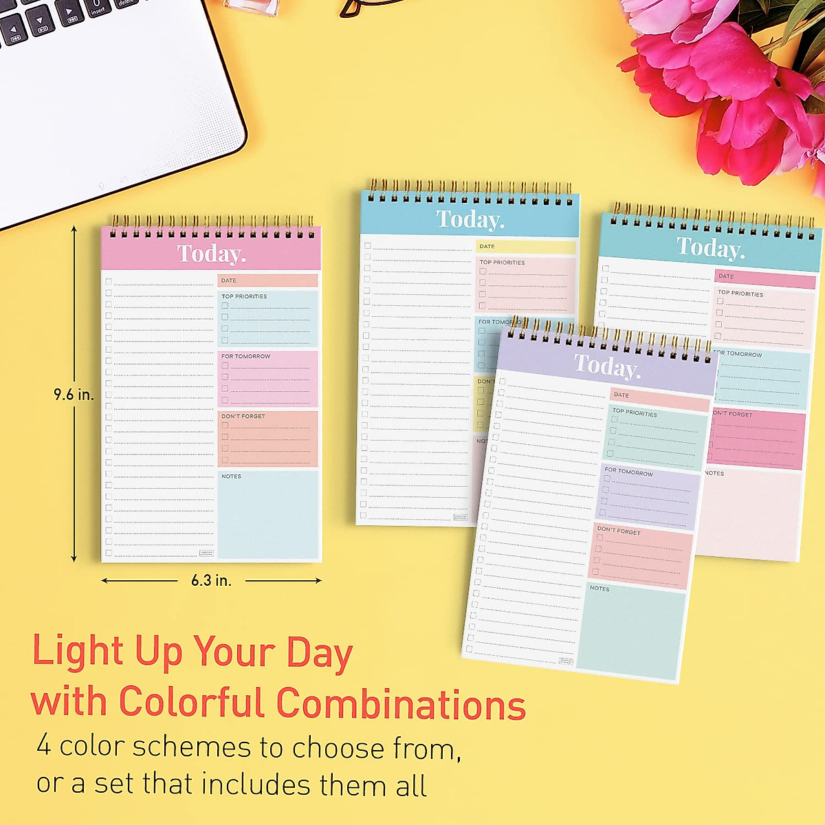 S&O Daily Planner Notepad for Productivity - 52 Page Office To Do List - Undated Coiled Note paper Organizer - Spiral Desk Notebook Perfect for Setting Goals, Task Planning and Organisation - Set of 4