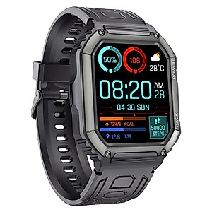 KR06 Sports Smart Watch 1.8 Inch Bluetooth Call Music Play Voice Assistant Health Monitor Multi Sports Modes Fitness Tracker (Black)