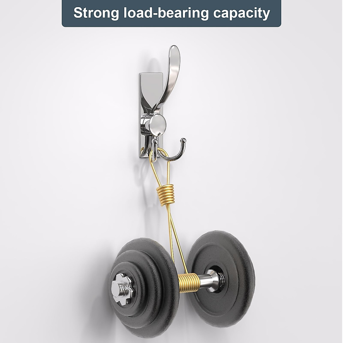 VINHOLD Metal Wall Mounted Towel Hooks, Self-Adhesive Coat Hooks with Tri Hooks for hanging towels, coats, hats, pans, Utility Hooks for bathrooms, bedrooms,kitchens(2 pack，glossy)