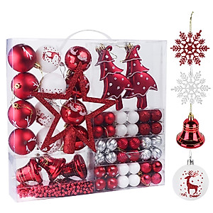Lemonfilter 100 Pack Christmas Ball Ornaments Red and White Shatterproof Christmas Decorations, 1.18'' & 2.36'' Christmas Tree Ball Ornaments for Christmas Tree Party Decoration