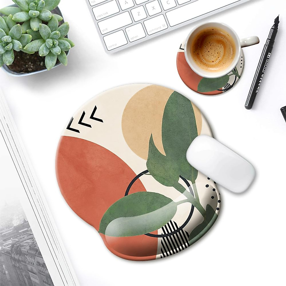 HOPONY Ergonomic Mouse Pad with Wrist Support Gel Mouse Pad with Wrist Rest, Comfortable Computer Mouse Pad for Laptop, Pain Relief Mousepad with Non-Slip Rubber Base, 9 x 10 in,Modern Abstract