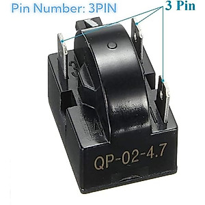 1Pcs QP-02-4.7 PTC Refrigerator Start Relay 3Pin Coolers Compressor Starter 4.7 Ohm with 1Pcs Refrigerator Overload Protector 1/2HP
