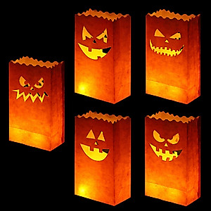 Stmarry 50 pcs Day of The Dead Luminary Bags, Halloween Luminary Bags, Flame Resistant Candle Bag Lanterns, Dia De Los Muertos Party Decorations - Paper Treat Bags