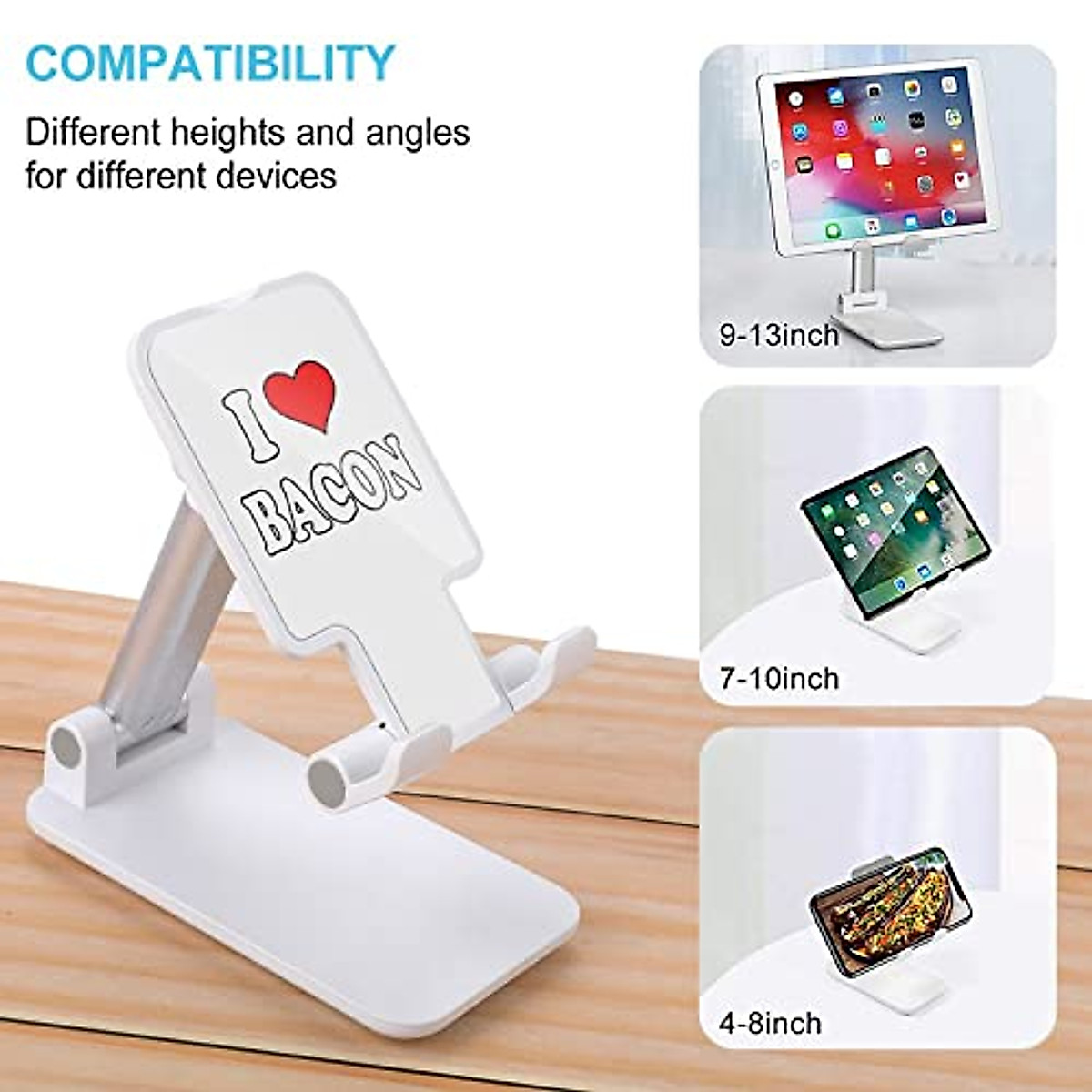 I Love Bacon Cell Phone Stand Foldable Tablet Holder Adjustable Cradle Desktop Accessories for Desk