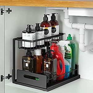 Under Sink Organizer - 2 Tier Bathroom Countertop Organizer Under Cabinet Storage for Kitchen, Under Sink Sliding Shelf Organizer Rack, Multi-Use Under Kitchen Sink Organizers and Storage