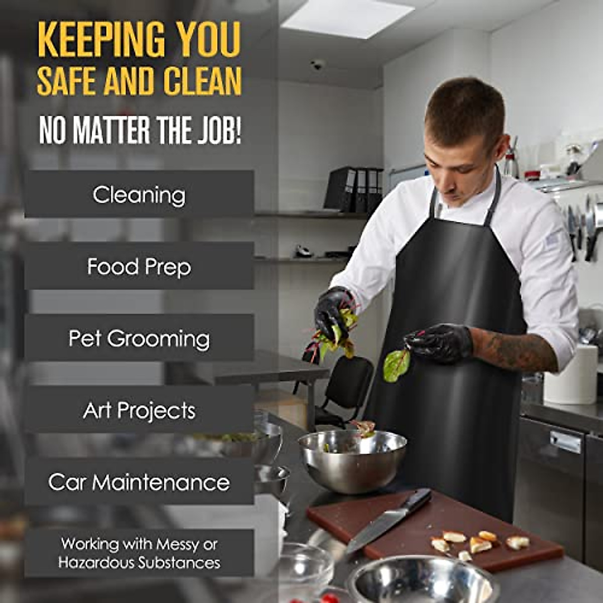 Houseables Heavy Duty Apron, Waterproof Rubber Aprons, 39x26, Vinyl, Plastic, Black, Long, Water Proof & Resistant, Thick Butcher Industrial Bib, For Dishwashing, Dishwasher, Kitchen, Dog Grooming