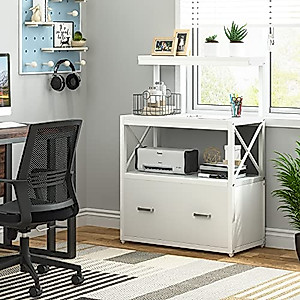 Tribesigns Lateral File Cabinet Modern Filing Cabinet with 1 Large Drawer, Printer Stand with 3 Open Storage Shelves for Home Office