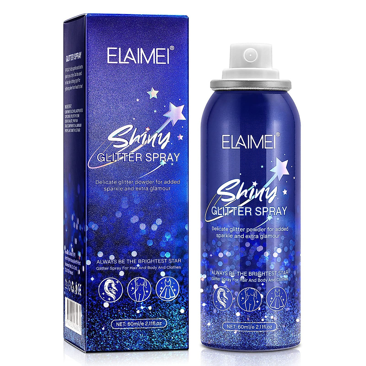 1Pcs Body Glitter Spray, Body Shimmery Spray for Skin, Face, Hair and Clothing, Quick-Drying Waterproof Glitter Hairspray for Festival Rave, Stage Makeup