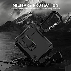 Winproo Armor Airpods 2nd & 1st Generation Case Cover with Lock Clip, Military Hard Shell Full-Body Shockproof Protective Case Skin with Keychain for Airpods 2nd & 1st Gen [Black]