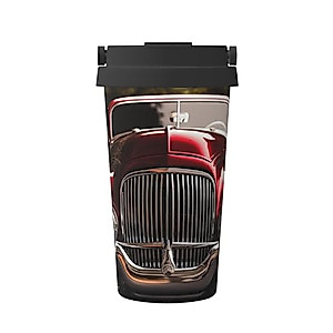 GTKSYNVE Reusable Coffee Mug with Lid and Handle, Classic Car Tumbler for Hot & Cold Drinks 16oz Stainless Steel Insulated Coffee Tumblers Double Wall Vacuum Thermal Cup