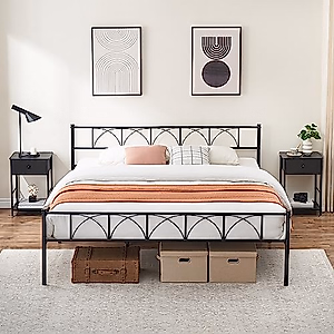 IDEALHOUSE King Size Sturdy Modern Stylish Iron Bed Frame with Headboard and Footboard Metal Platform Bed - Simple Assembly, No Box Spring Needed, Under Bed Storage