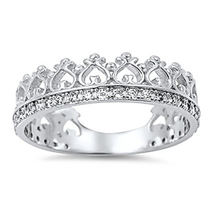 Princess Crown Tiara Clear CZ Love Ring New .925 Sterling Silver Band Size 6