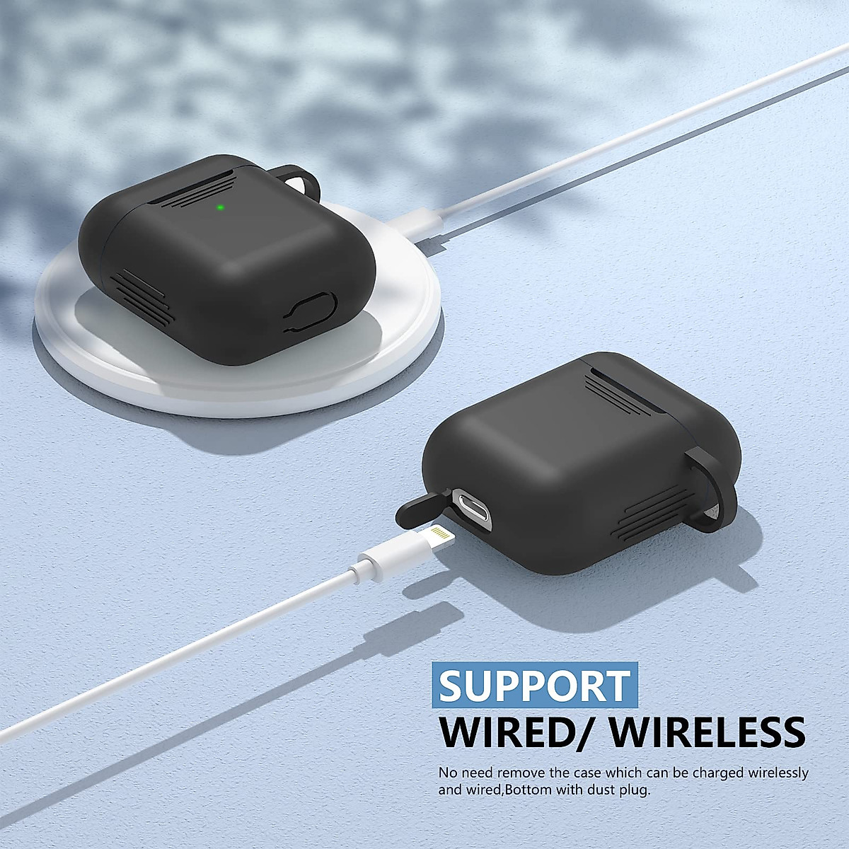 GOKIMAE for AirPods Case Cover,Soft Silicone Protective Cover with Keychain and AirPod Cleaner kit,Compatible with Apple AirPods 2nd & 1st Generation Charging Case (Black)