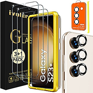 ivoler [3+1 Pack Screen Protector [3 Pack] for Samsung Galaxy S23 Plus/ S23+ 5G 6.6" 2023, with [1 Pack] Camera Lens Protector Tempered Glass with [Alignment Frame] Ultra HD Clear Anti-Scratch