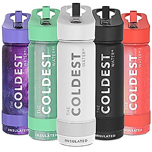 Coldest Sports Water Bottle - Straw Lid Bottle with Handle Leak Proof, Vacuum Insulated Stainless Steel, Double Walled, Thermo Mug, Metal | Epic White 18 oz