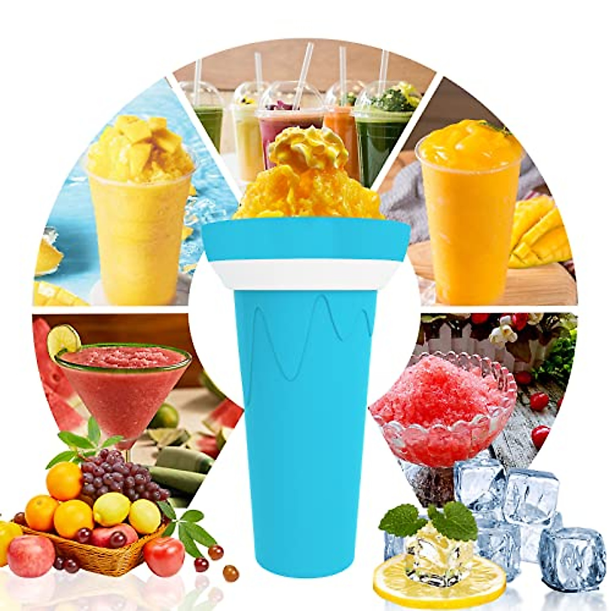 Slushie Maker Cup, TIK TOK Magic Quick Smoothie Cup, Homemade Slush and Shake Maker, Double Layer Silica Cup with Spoon & Straw for Ice Cream Maker, Milkshake, Summer (Light Blue)
