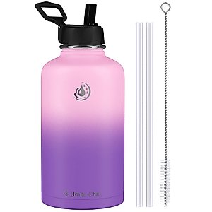 Umite Chef Stainless Steel Water Bottle with Straw, 64 OZ Wide Mouth Vacuum Insulated Sports Water Thermos Bottle with Leak-proof Wide Handle Straw Lid, Double Walled Flask Thermos Mug(Love-hate)