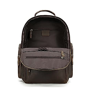 Taertii Vintage Full Grain Genuine Leather Backpack for Men - Fits 16" Laptop, Travel, Hiking, Business, Work, Rucksack Daypack 32L - Brown