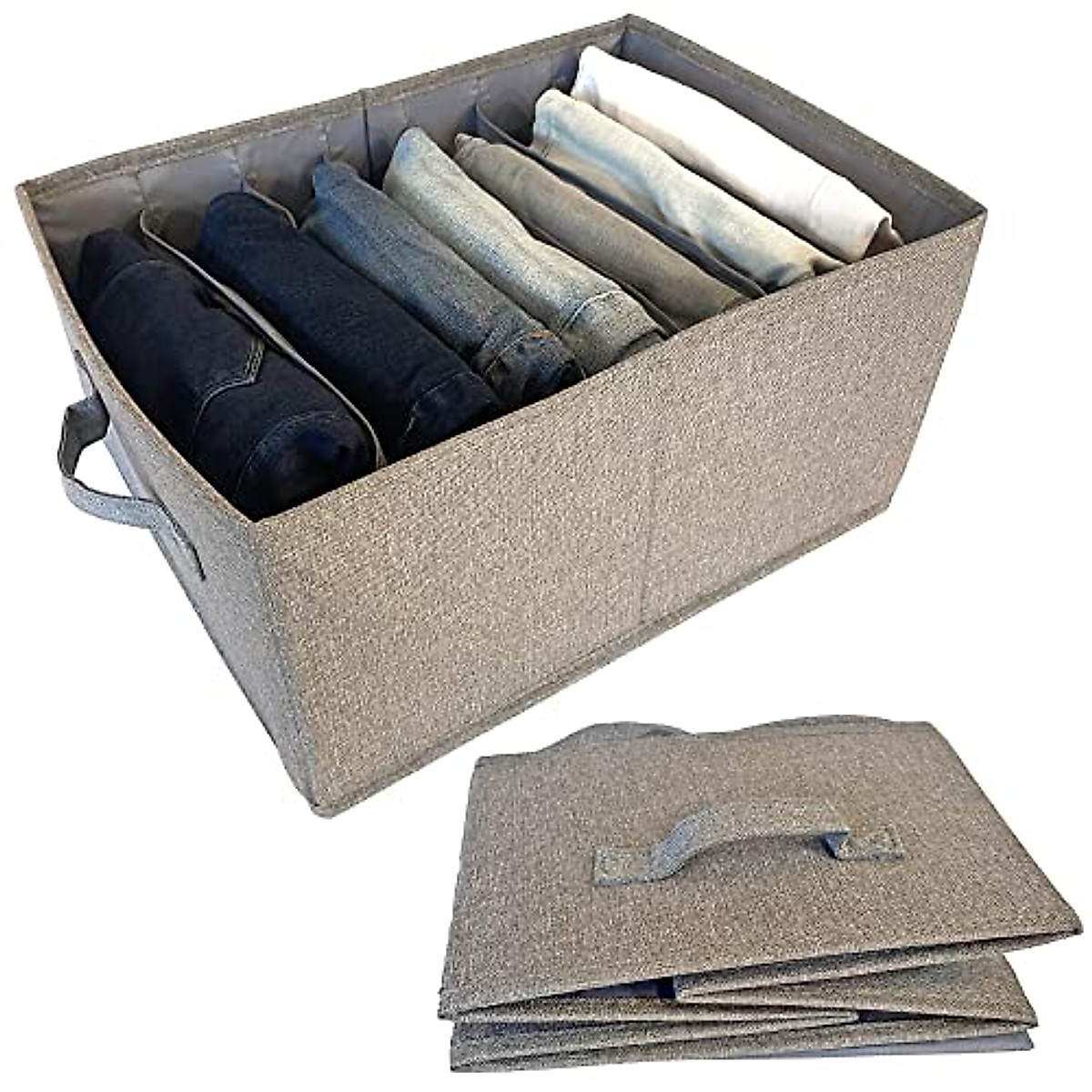 Large Clothes Organizer for Jeans and Sweaters, Sturdy, Stackable, 7 Grid, 2 Handles, Foldable