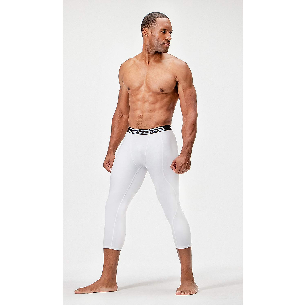 DEVOPS 2 Pack Men's 3/4 Compression Pants Athletic Leggings (Large, Black/White)