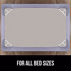 GORILLA GRIP Patent Pending Bed Sheet Straps, Adjustable Elastic Fasteners with Metal Clips, Keep in Place Fitted Bedding Holder, Easy Install Suspenders Mattress, Firm Tight Accessories, 4 Pack White