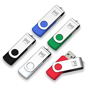 MOSDART 8GB USB 2.0 Flash Drive 5 Pack Swivel Bulk FAT32 Thumb Drives Jump Drive Zip Drive Memory Sticks with Led Indicator,Black/Blue/Red/White/Green (8 GB,5Pack,Multicolor)