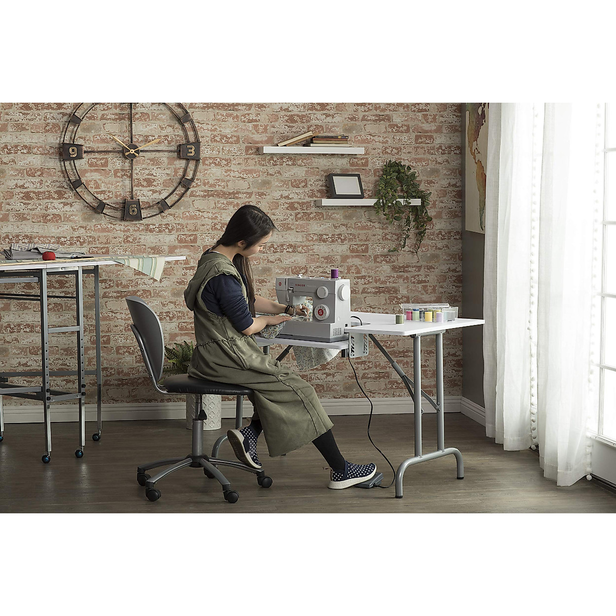 Sew Ready Folding Multipurpose Sewing Table - 47.5" W x 28" D Foldable White Hobby and Sewing Machine Table with Adjustable Shelf - Can Also Be Used as Computer Desk