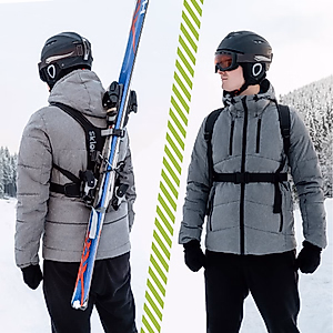 Sklon Adult Ski and Pole Carrier Strap Harness - Avoid the Struggle and Easily Transport Your Skis and Poles on Your Back - Light and Compact - HoneyComb Black