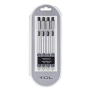 TUL BP3 Ballpoint, Retractable, Fine Point, 0.8 mm, Silver Barrel, Black Ink, Pack of 4