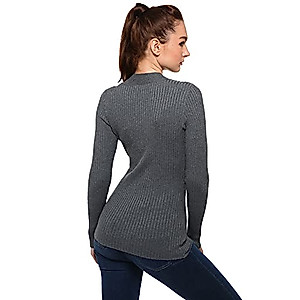 AmélieBoutik Women V Neck Twist Front Cable Knit Long Sleeve Ribbed Sweater (Dark Gray Small)